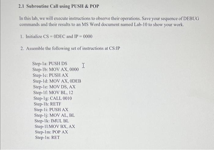 Solved In this lab, we will execute instructions to observe | Chegg.com
