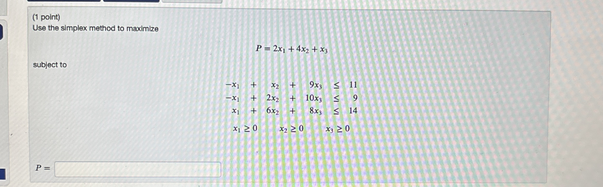 Solved by an EXPERT (1 ﻿point)Use the simplex method to | Chegg.com