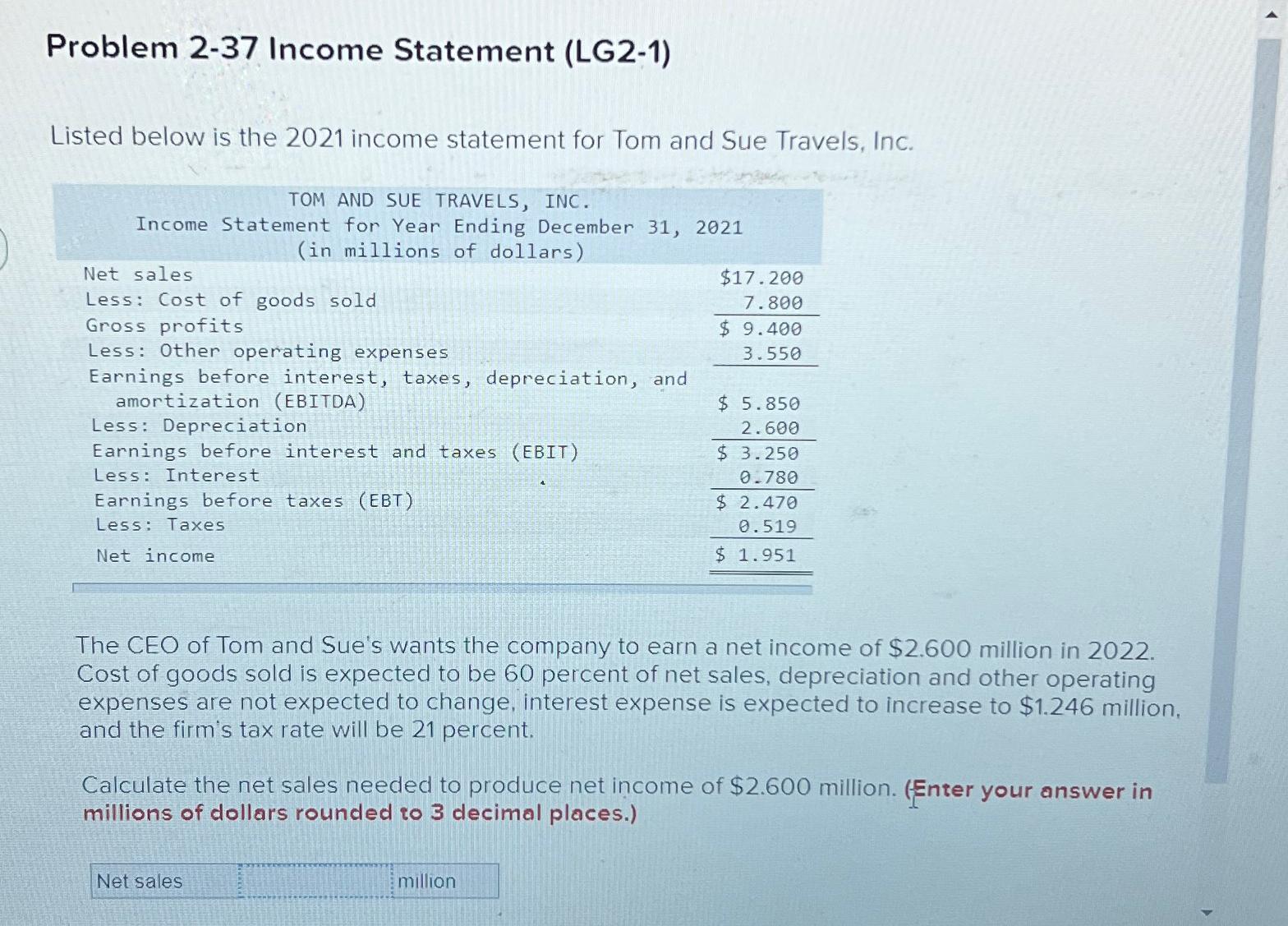 Solved Problem 2-37 ﻿Income Statement (LG2-1)Listed below is | Chegg.com