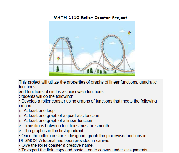 MATH 1110 ﻿Roller Coaster ProjectThis project will | Chegg.com