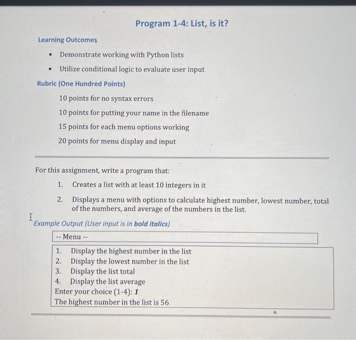 Solved Program 1-4: List, is it? Learning Outcomes - | Chegg.com
