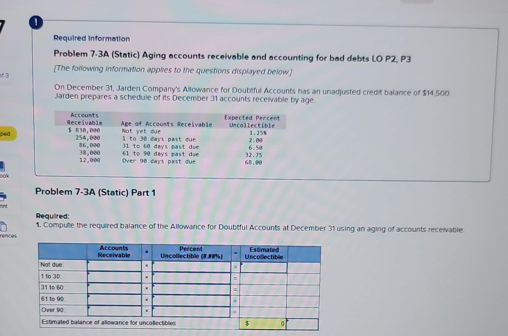 Solved Problem 7-3A (Static) Aging accounts receivable and | Chegg.com