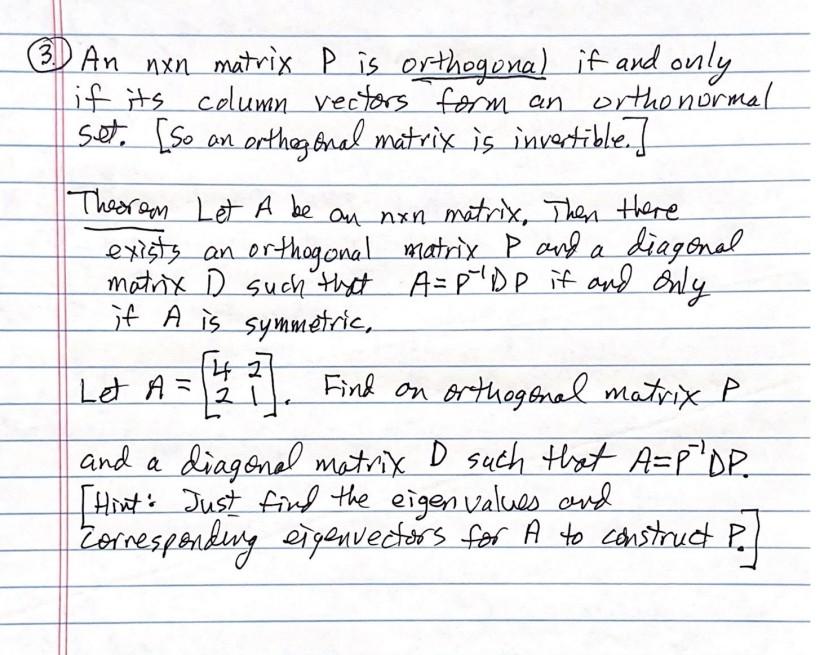 Solved @ An nxn matrix p is orthogonal if and only if its | Chegg.com