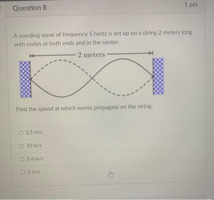 Solved 1 pts Question 8 A standing wave of frequency 5 hertz | Chegg.com