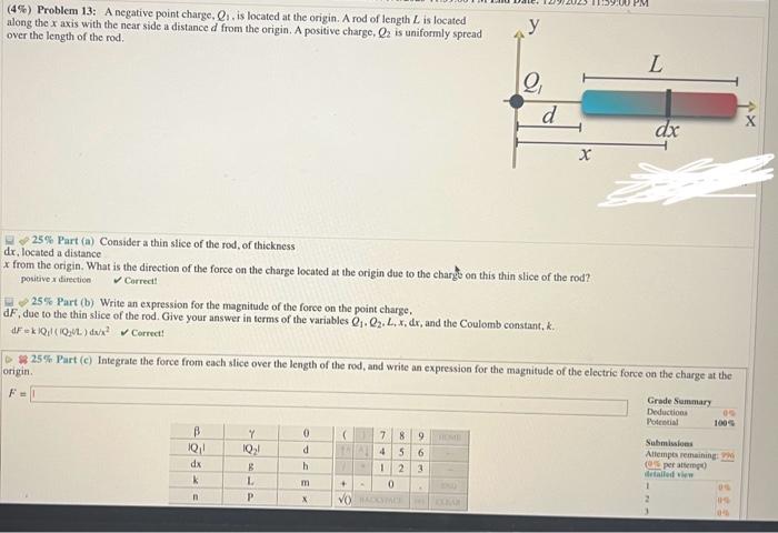 Solved (4\%) Problem 13: A negative point charge, Q1, is | Chegg.com