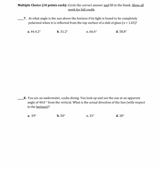 Solved Multiple Choice (10 points each): Circle the correct | Chegg.com