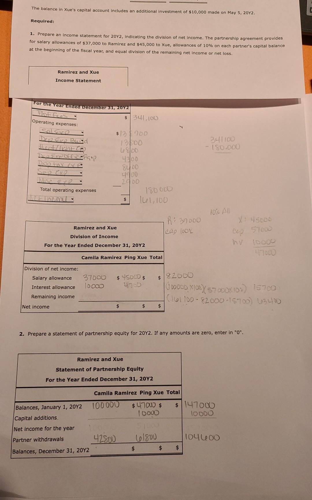 Solved I need help with remaining income for division of | Chegg.com