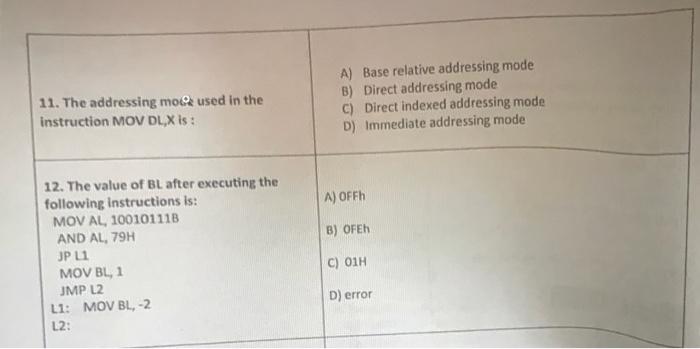 Solved A) Base relative addressing mode 11. The addressing | Chegg.com