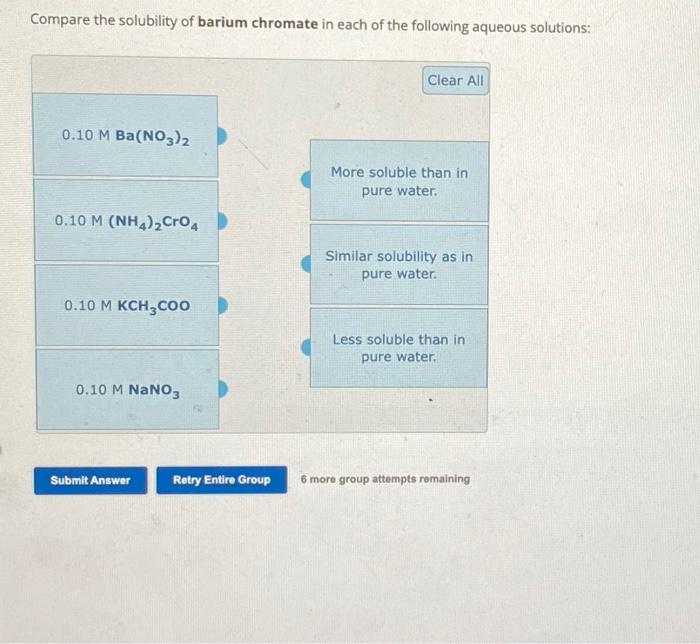 Solved Compare the solubility of barium chromate in each of | Chegg.com