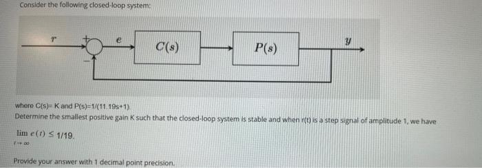 Consider the following closed-loop system: where | Chegg.com