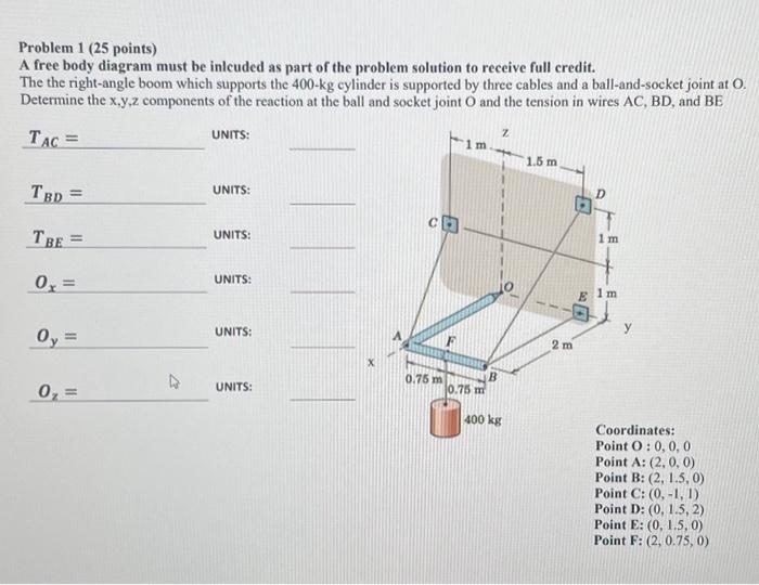 Solved Problem 1 ( 25 points) A free body diagram must be | Chegg.com Solved Problem 1 ( 25 points) A free body diagram must be | Chegg.com