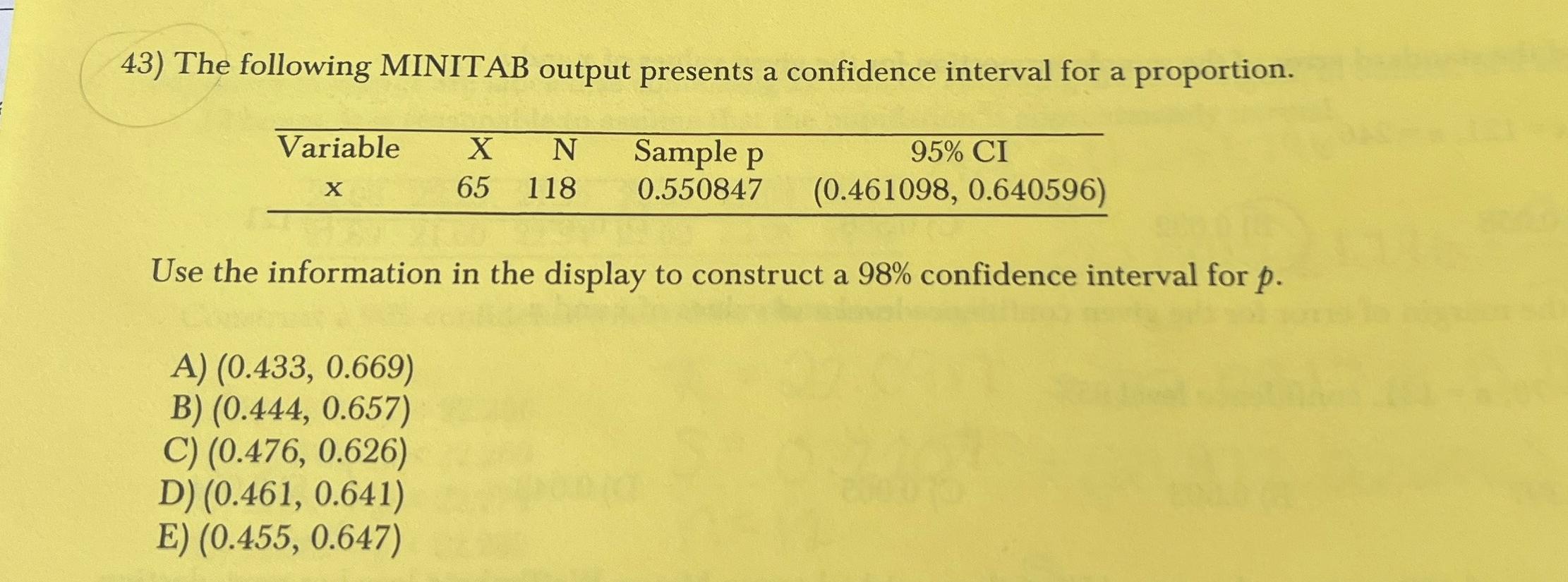 Solved The following MINITAB output presents a confidence | Chegg.com
