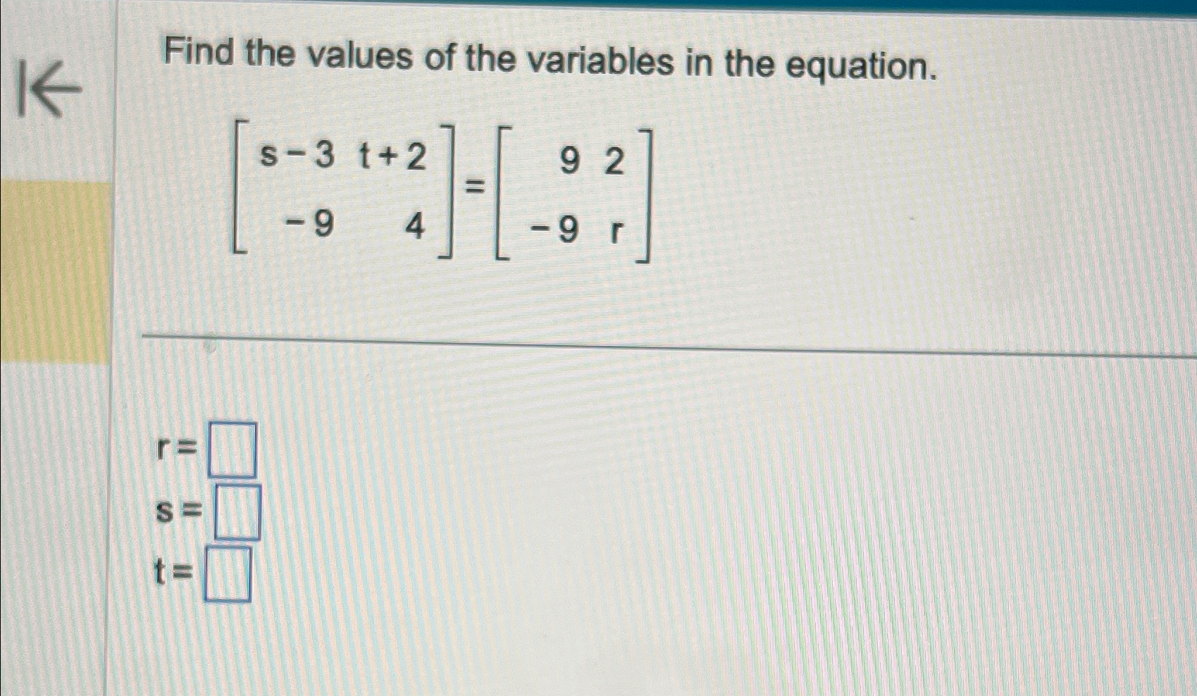 Find the values of the variables in the | Chegg.com