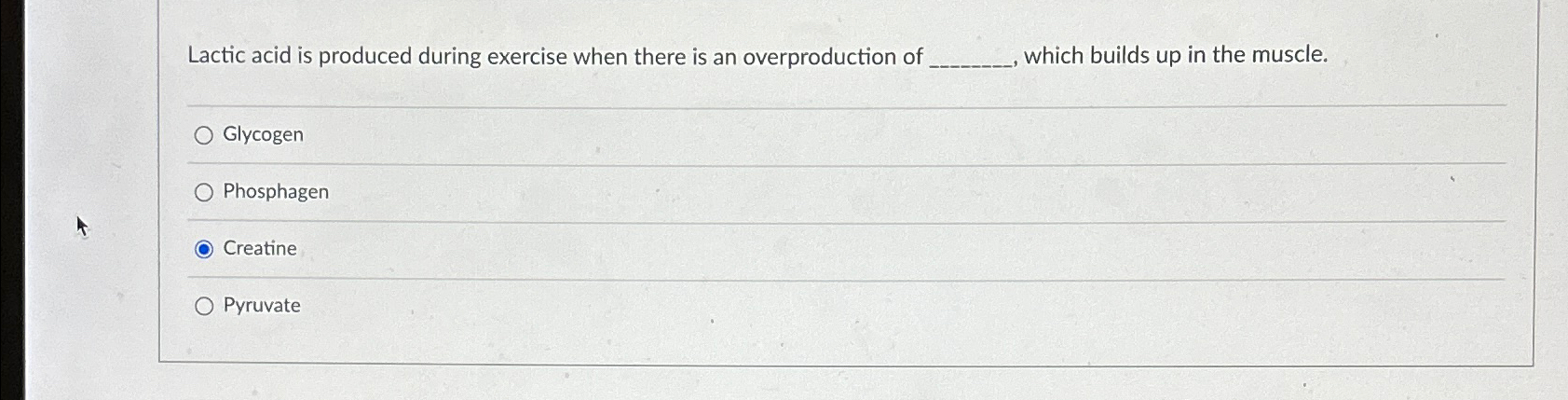 Solved Lactic acid is produced during exercise when there is | Chegg.com