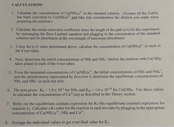 Solved calculate the concentration of Cu(NH3)4 2+ in the | Chegg.com