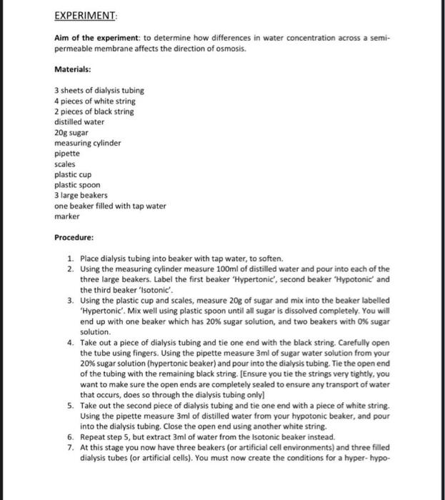 Solved EXPERIMENT: Aim of the experiment to determine how | Chegg.com