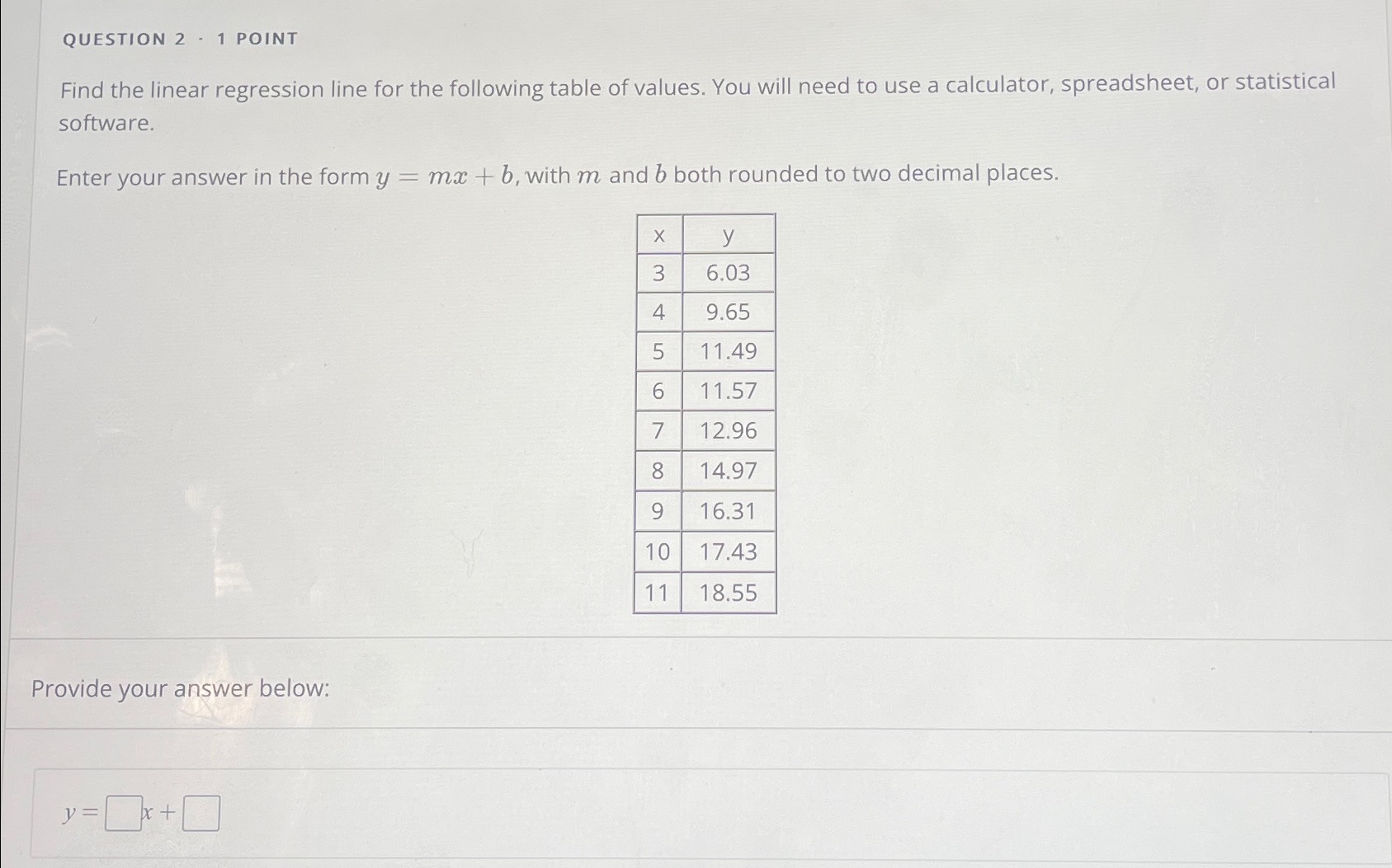 Solved QUESTION 2 - 1 ﻿POINTFind the linear regression line | Chegg.com