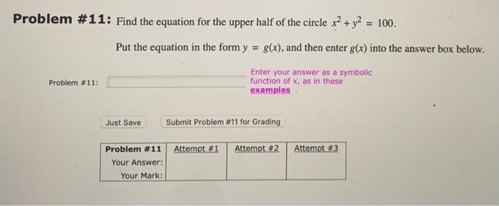 Solved Problem #11: Find the equation for the upper half of | Chegg.com