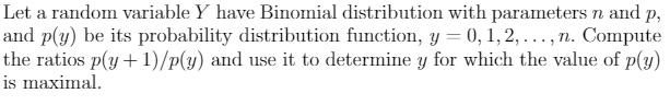 Solved Let a random variable Y ﻿have Binomial distribution | Chegg.com