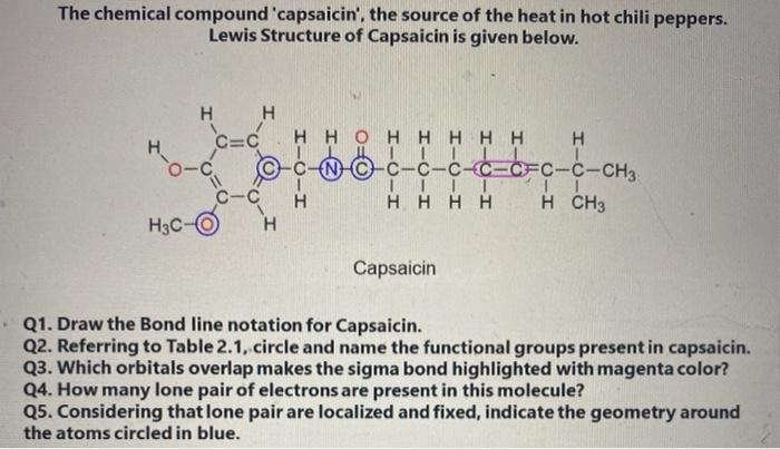 Solved The chemical compound 'capsaicin', the source of the | Chegg.com