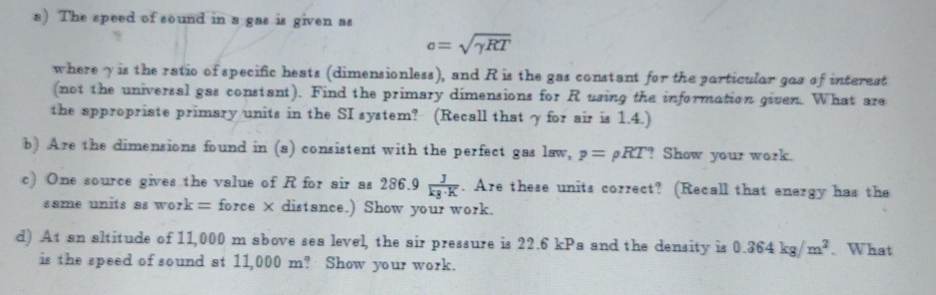 Solved c=γRT where γ is the rstio of specific hests | Chegg.com