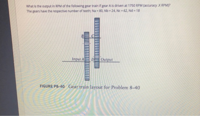 Solved What is the output in RPM of the following gear train | Chegg.com