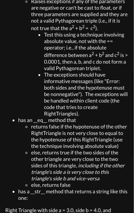 Solved Write a RightTriangle class in Python that meets ese | Chegg.com