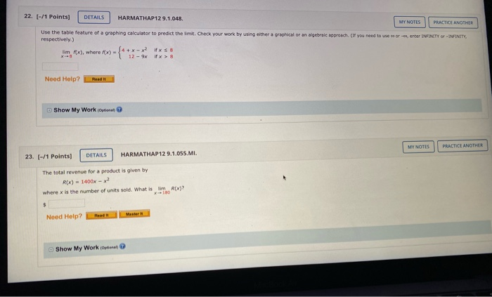 Solved 22. (-/1 Points) DETAILS HARMATHAP 12 9.1.048. MY | Chegg.com