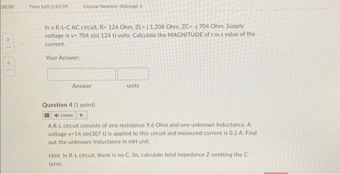 Solved In a R-L-C AC circuit, R= 33 Ohm, ZL- j 50 Ohm, ZC= | Chegg.com