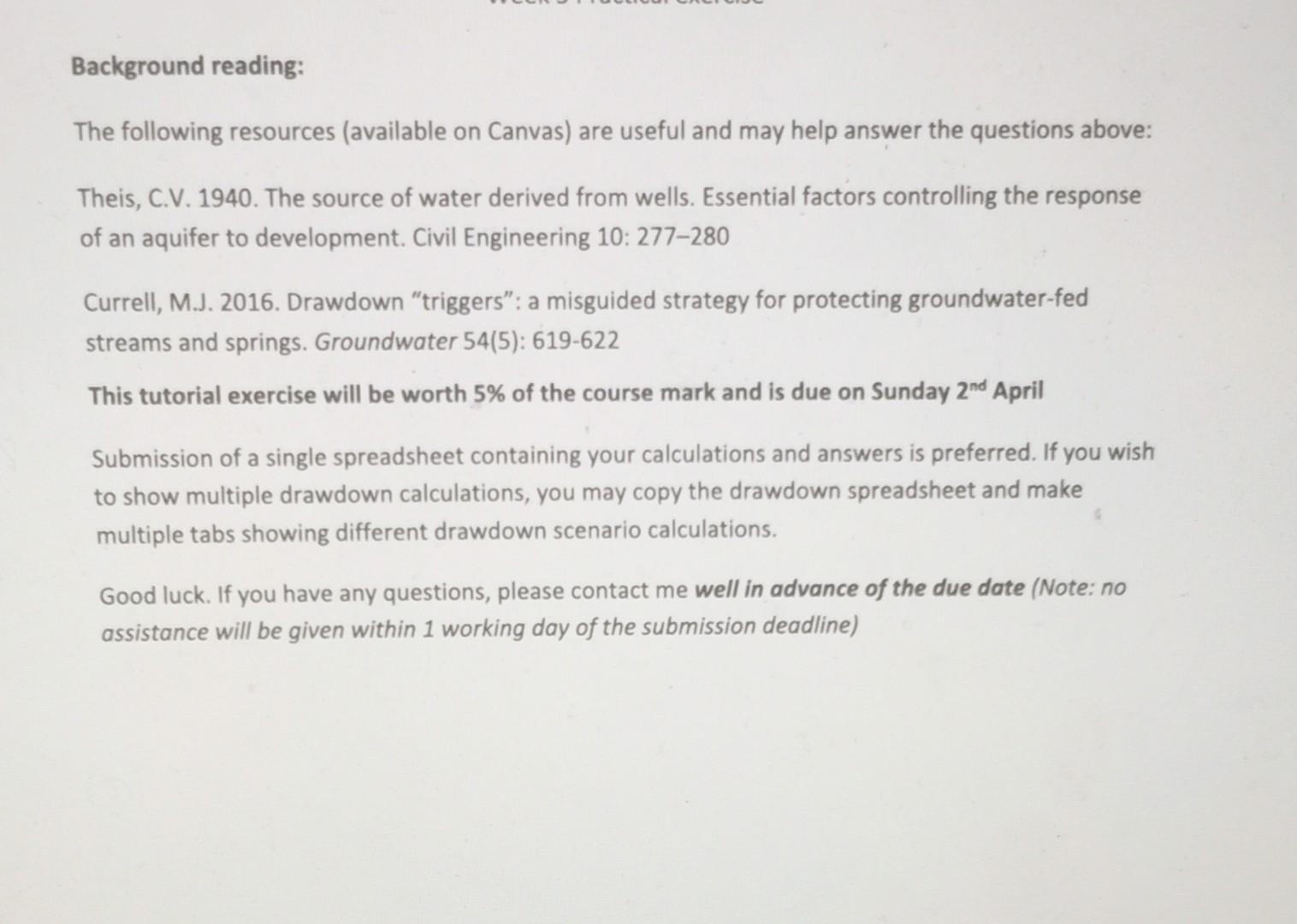 Using the Theis equation for time-drawdown-distance | Chegg.com