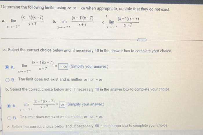 Solved Determine the following limits, using oor - oo when | Chegg.com