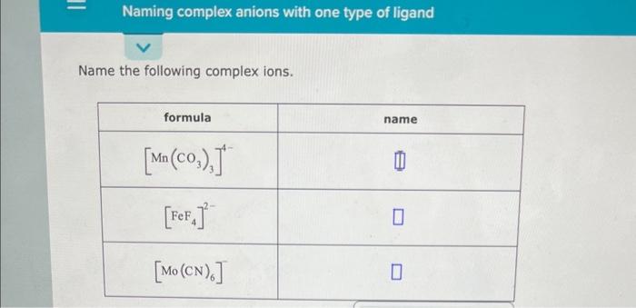 Solved Name the following complex ions. | Chegg.com