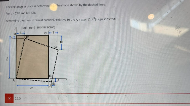 Solved The rectangular plate is ﻿deformed in ﻿shape shown by | Chegg.com