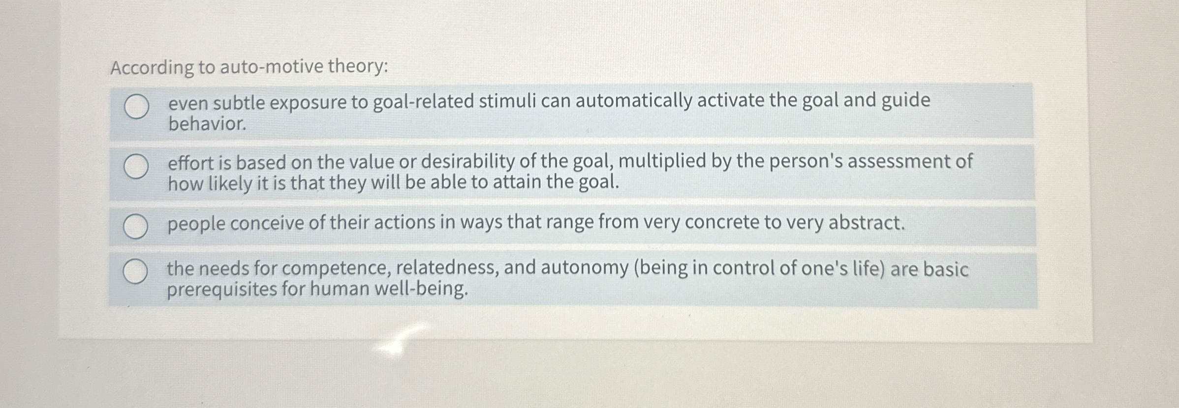 Solved According to auto-motive theory:even subtle exposure | Chegg.com