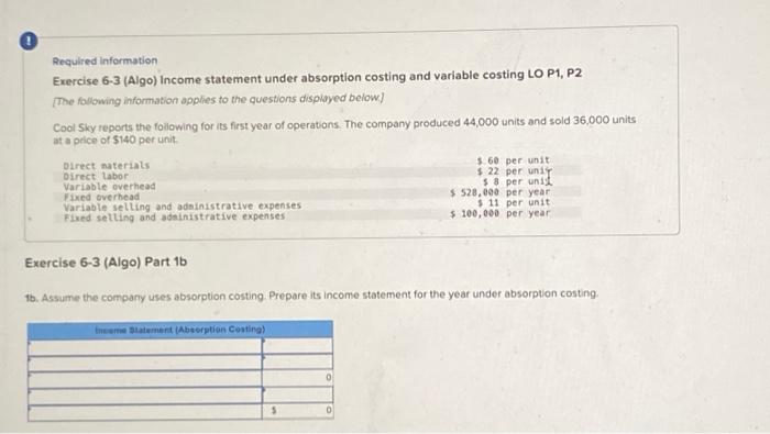 Solved Required information Exercise 6-3 (Algo) Income | Chegg.com