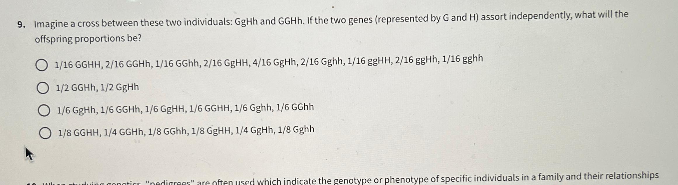 Solved Imagine a cross between these two individuals: GgHh | Chegg.com
