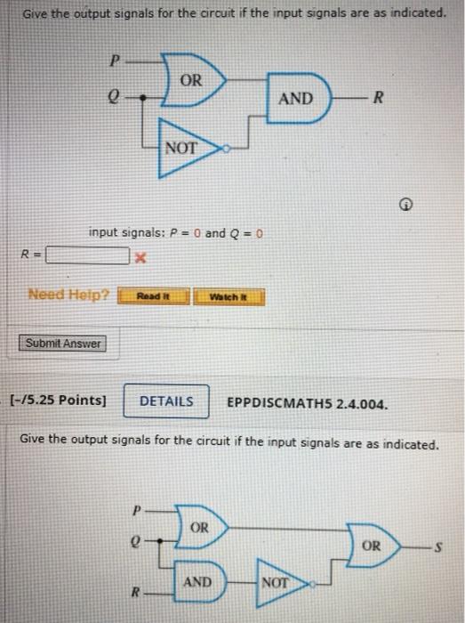 Solved Give The Output Signals For The Circuit If The Input