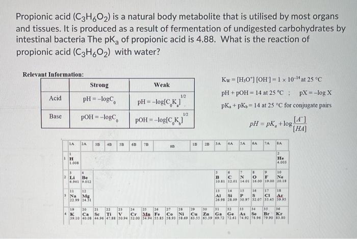 Solved Propionic acid (C3H602) is a natural body metabolite | Chegg.com