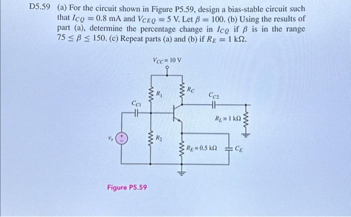 Solved 59 (a) For the circuit shown in Figure P5.59, design | Chegg.com