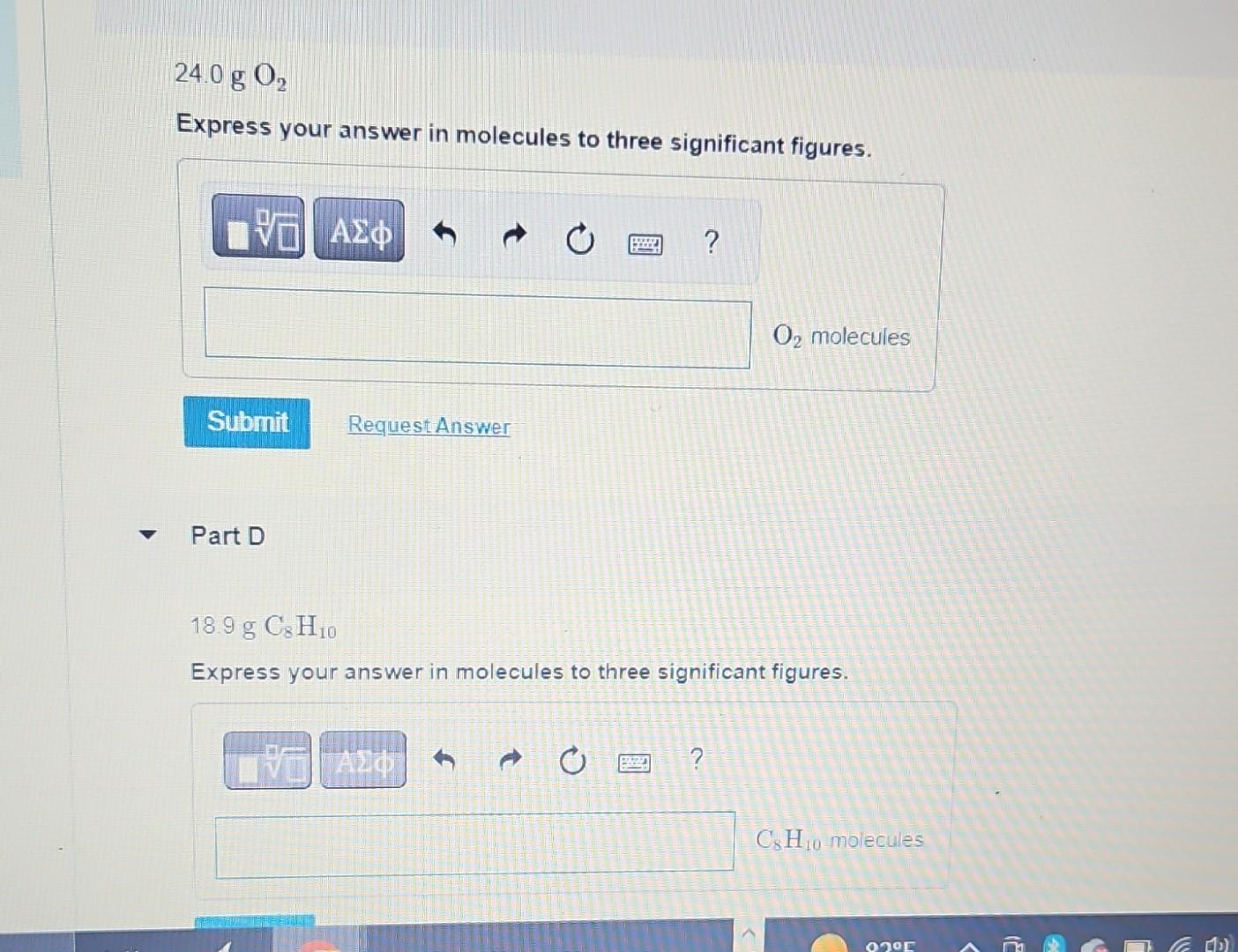 Solved Express your answer in molecules to three significant | Chegg.com
