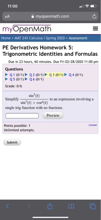 Solved 11:00 AA myopenmath.com myOpenMath Home > MAT 243 | Chegg.com