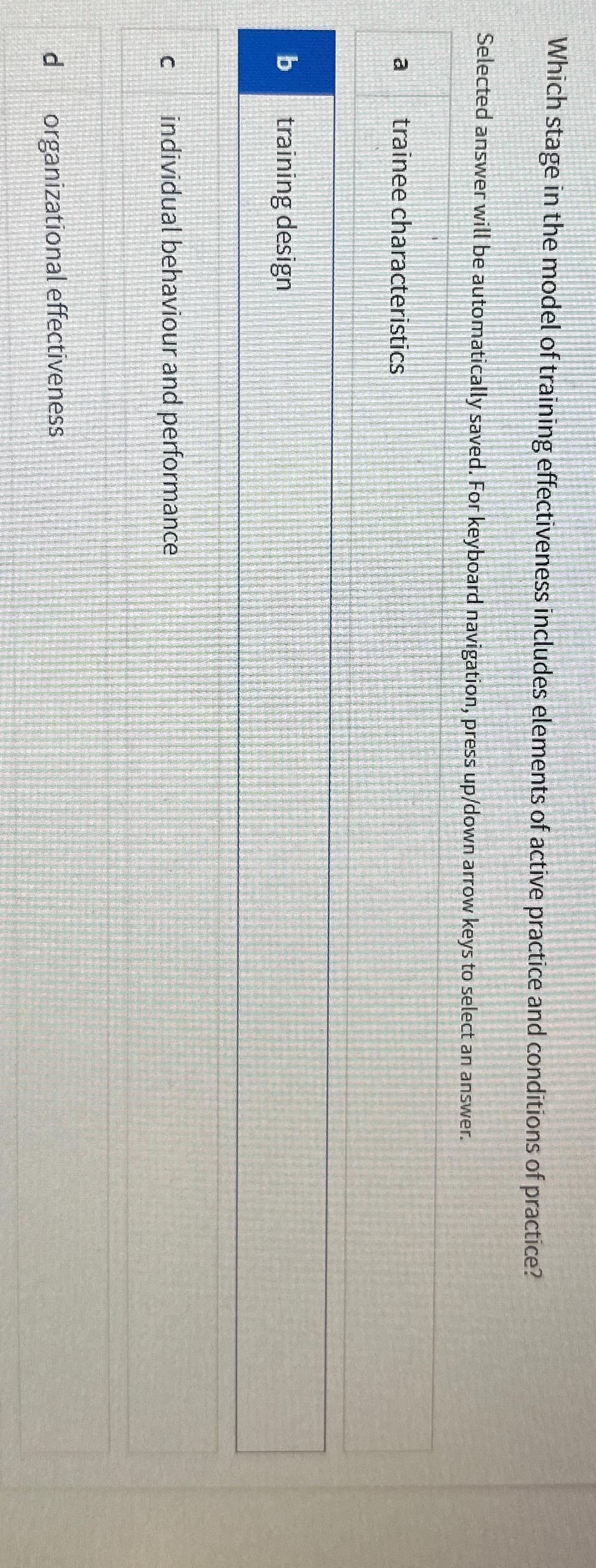 Solved Which stage in the model of training effectiveness | Chegg.com