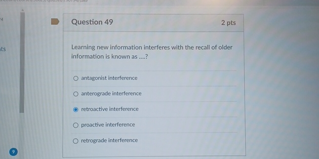 Solved Question 492 ﻿ptsLearning new information interferes | Chegg.com