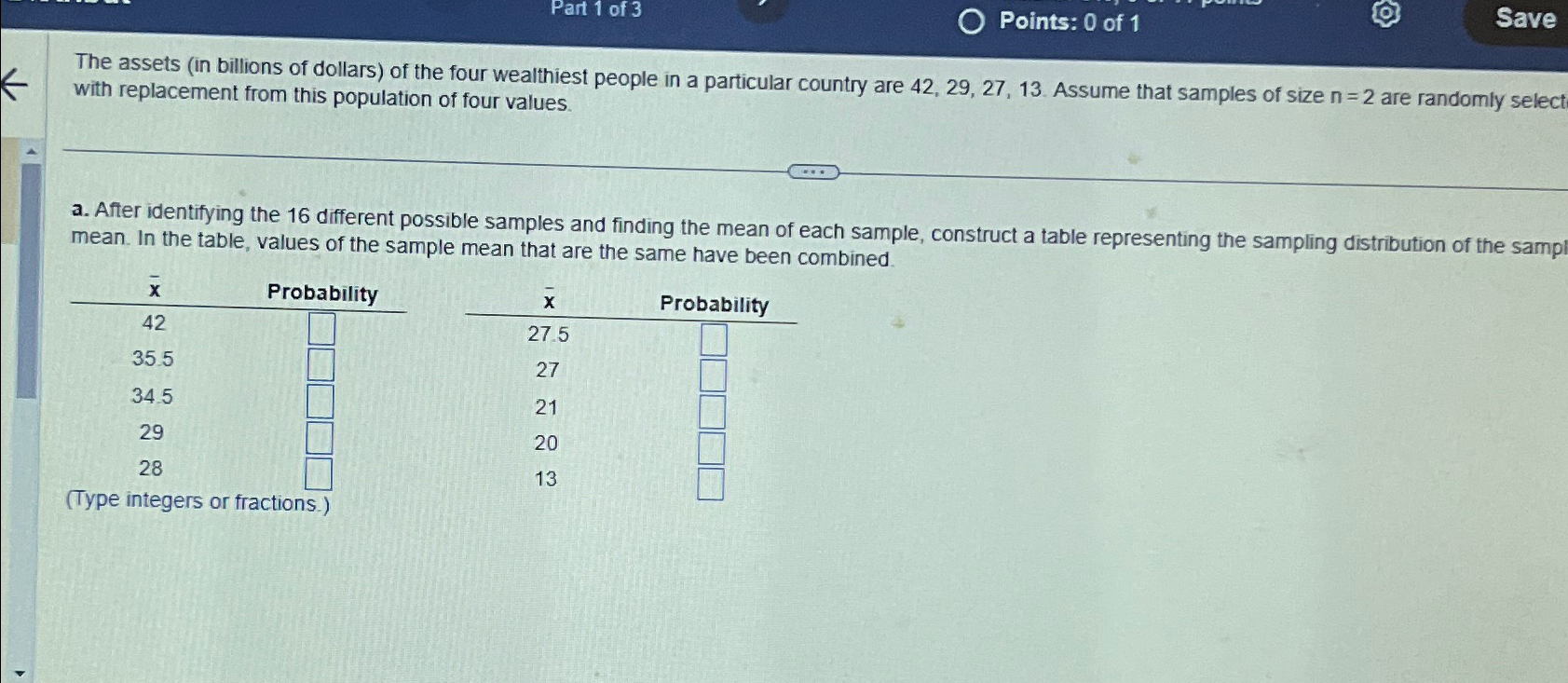 Solved Part 1 ﻿of 3Points: 0 ﻿of 1SaveThe assets (in | Chegg.com