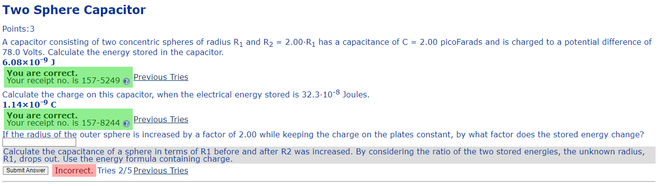 Solved Two Sphere CapacitorTwo Sphere CapacitorPoints:3A | Chegg.com