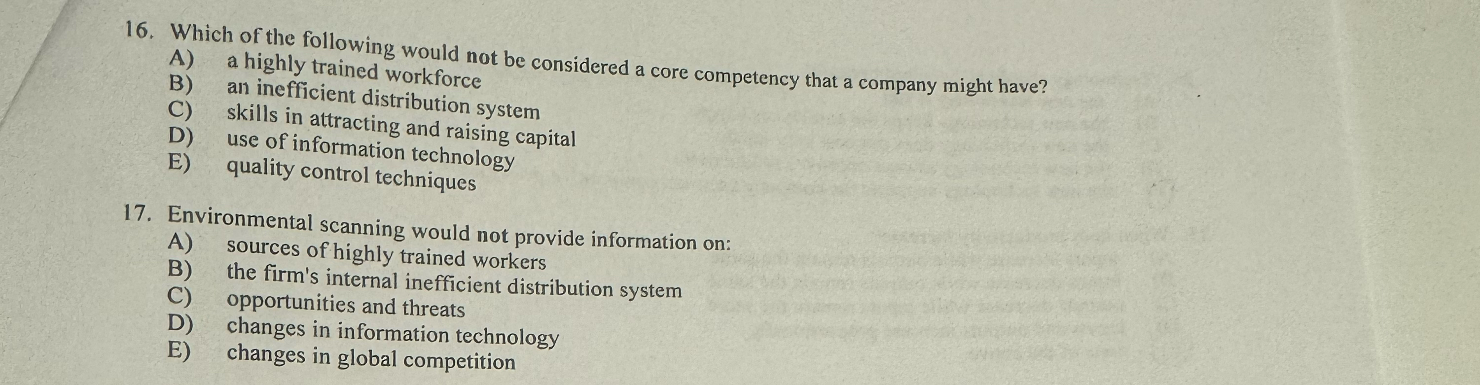 Solved Which of the following would not be considered a core | Chegg.com