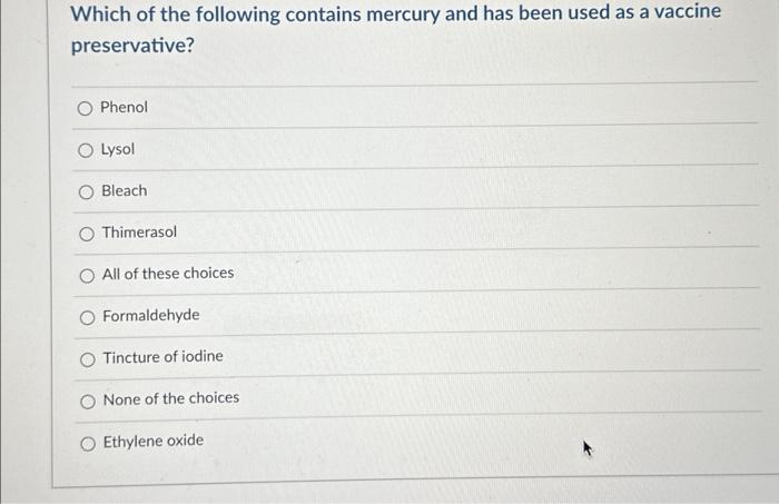Solved Which of the following contains mercury and has been | Chegg.com