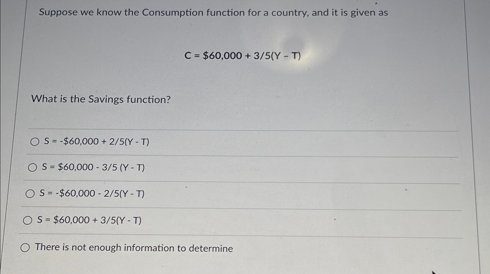 Suppose we know the Consumption function for a | Chegg.com