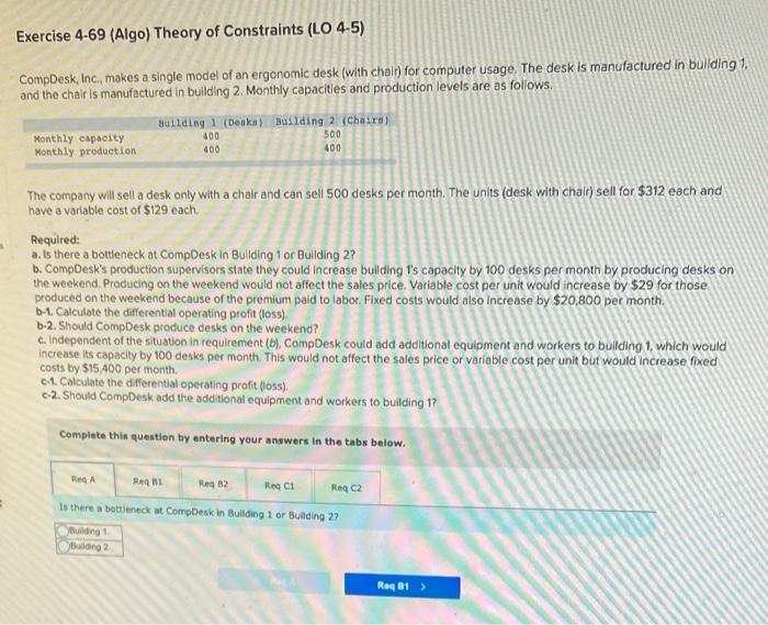 Solved Exercise 4.69 (Algo) Theory of Constraints (LO 4.5) | Chegg.com