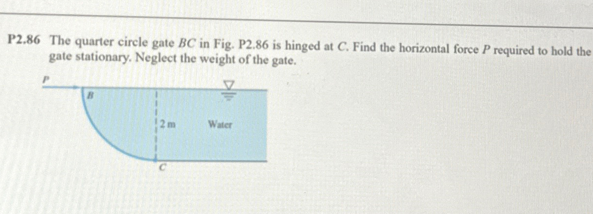 Solved P2.86 ﻿The quarter circle gate BC ﻿in Fig. P2.86 ﻿is | Chegg.com